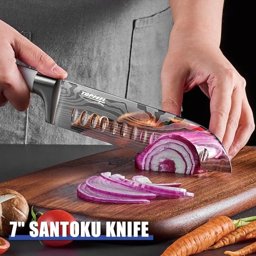 Topfeel 3PCS Professional Chef Knife Set, Ultra Sharp Japanese Kitchen Knife, German High Carbon Stainless Steel 8 inch chef's knives 7 inch Santoku Knife 5 inch Utility Knife with Gift Box