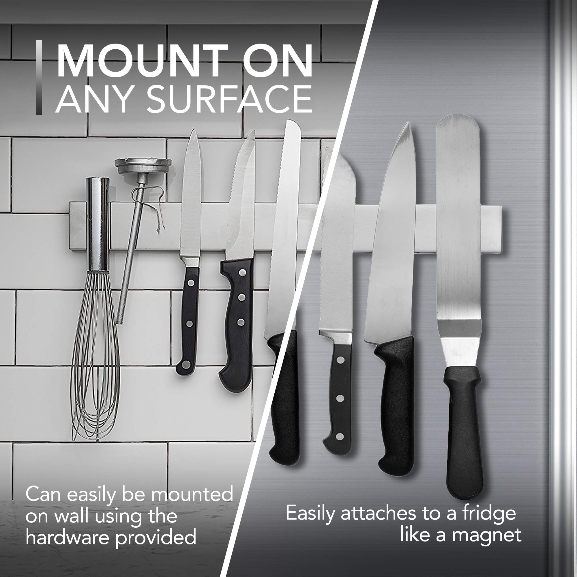 Modern Innovations 10 Inch Magnetic Knife Holder for Refrigerator, Magnetic Knife Holders for Fridge or Kitchen Wall No Drilling, Magnet Strips for Knives & Metal Utensils, Tool Rack, Stainless Steel