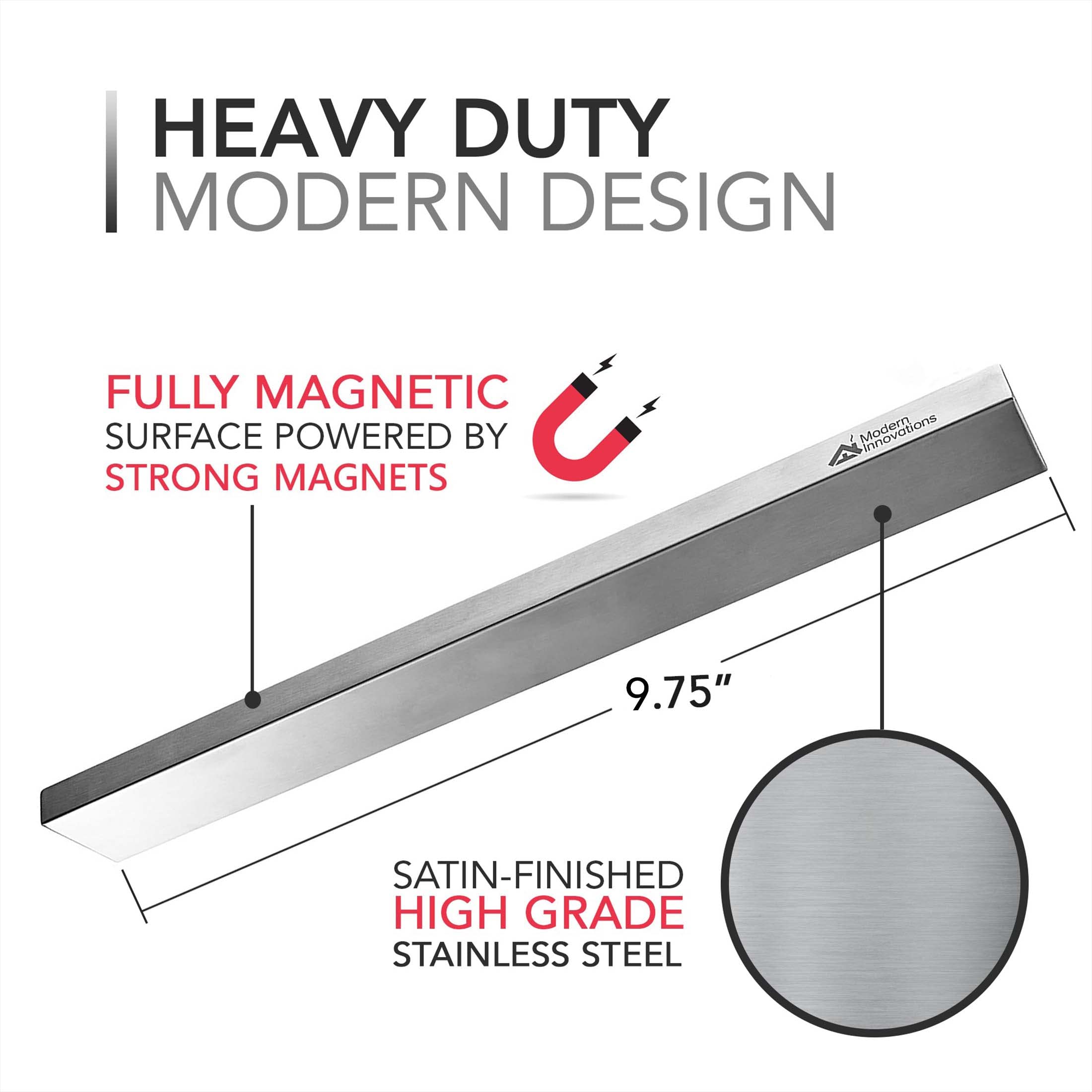 Modern Innovations 10 Inch Magnetic Knife Holder for Refrigerator, Magnetic Knife Holders for Fridge or Kitchen Wall No Drilling, Magnet Strips for Knives & Metal Utensils, Tool Rack, Stainless Steel