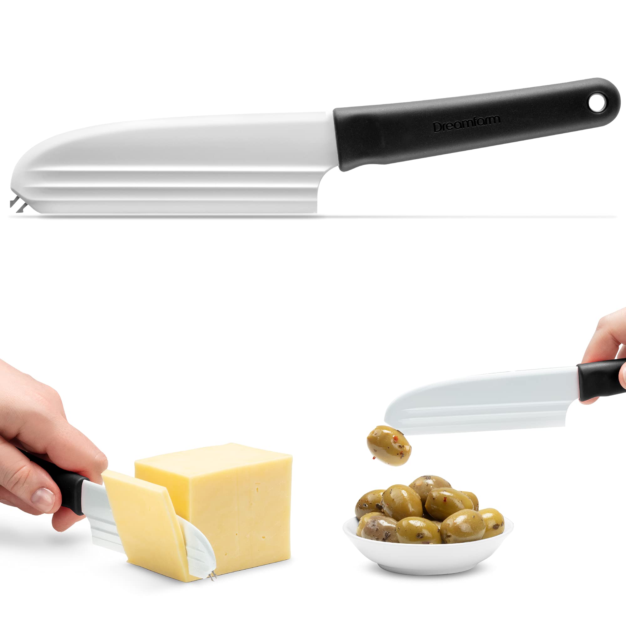 Dreamfarm Knibble Lite | Non-Stick Cheese Knife with Stainless Steel Forks | Multi-Functional Kitchen Knife with Unique Ridged Blade | Perfect for Slicing, Spreading and Serving | Yellow