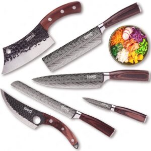 JIKKO New 67 Layers Carbon Steel Japanese Kitchen Knife Set - DiamondRazor Series - Mahogany and Walnut Wood Handles - Chef's Knives with Exceptional Sharpness - HRC60 Approved