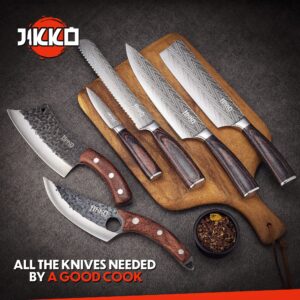 JIKKO New 67 Layers Carbon Steel Japanese Kitchen Knife Set - DiamondRazor Series - Mahogany and Walnut Wood Handles - Chef's Knives with Exceptional Sharpness - HRC60 Approved