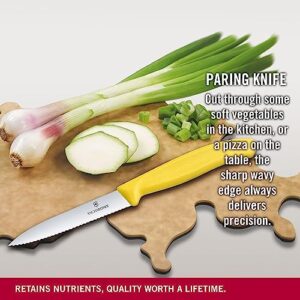 Victorinox 6.7736.L8 Swiss Classic Paring Knife for Cutting and Preparing Fruit and Vegetables Serrated Blade in Yellow 3.9 inches