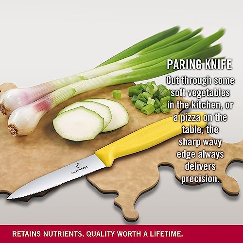 Victorinox 6.7736.L8 Swiss Classic Paring Knife for Cutting and Preparing Fruit and Vegetables Serrated Blade in Yellow 3.9 inches