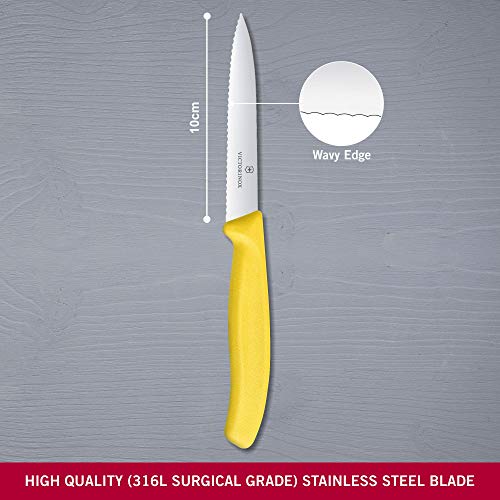 Victorinox 6.7736.L8 Swiss Classic Paring Knife for Cutting and Preparing Fruit and Vegetables Serrated Blade in Yellow 3.9 inches