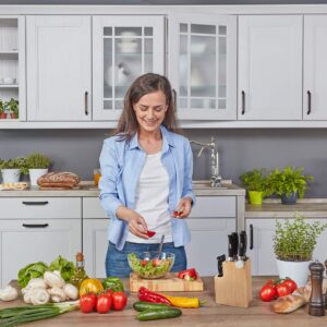 Bamboo Universal Knife Block - Knife Holder with 2 Built-In Knife Sharpeners - 2-Tiered Modern Knife Storage Up to 16 Large and Small Knives Easy Clean Wooden Knife Organizer by Kitchen Seven