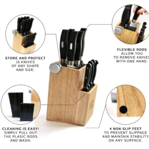 Bamboo Universal Knife Block - Knife Holder with 2 Built-In Knife Sharpeners - 2-Tiered Modern Knife Storage Up to 16 Large and Small Knives Easy Clean Wooden Knife Organizer by Kitchen Seven