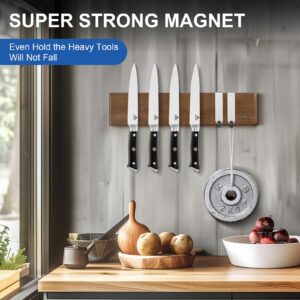 ENOKING Magnetic Knife Holder for Wall, 10 Inch Powerful Magnetic Knife Holder for Refrigerator, Knife Magnetic Strip No Drilling Acacia Wood Wall Knife Holder Magnet Magnetic Knife Bar with 2 Hooks