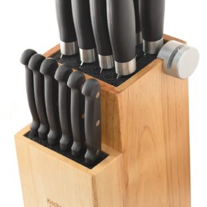 Bamboo Universal Knife Block - Knife Holder with 2 Built-In Knife Sharpeners - 2-Tiered Modern Knife Storage Up to 16 Large and Small Knives Easy Clean Wooden Knife Organizer by Kitchen Seven