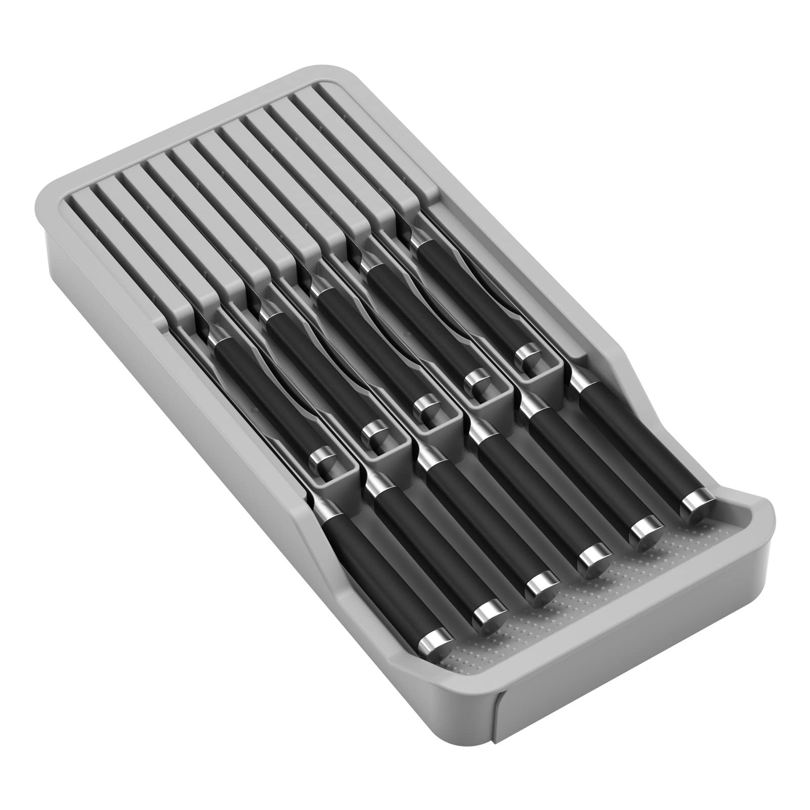 Gymnacy In Drawer Knife Block, Kitchen Knife Drawer Organizer, Expandable Knife Holder Insert for 11 Knives (Gray)