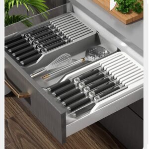 Gymnacy In Drawer Knife Block, Kitchen Knife Drawer Organizer, Expandable Knife Holder Insert for 11 Knives (Gray)