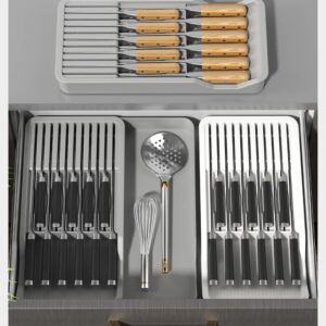 Gymnacy In Drawer Knife Block, Kitchen Knife Drawer Organizer, Expandable Knife Holder Insert for 11 Knives (Gray)