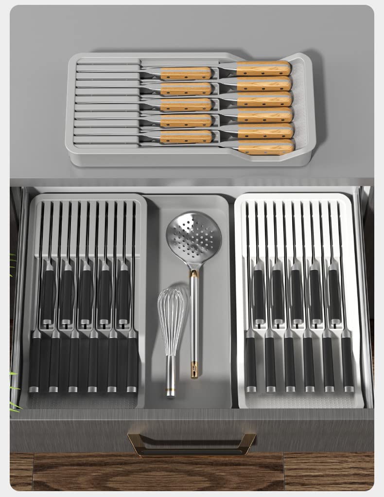 Gymnacy In Drawer Knife Block, Kitchen Knife Drawer Organizer, Expandable Knife Holder Insert for 11 Knives (Gray)