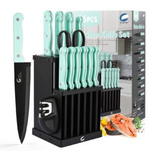 cucut knife set, 16 pieces dishwasher safe kitchen knives with steel block, german stainless steel knife block set with knife sharpener