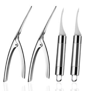 4 pcs shrimp deveiner tool and peeler, stainless steel shrimp peeler and shrimp cleaner knife, easy to use shrimp deveiner, kitchen tools