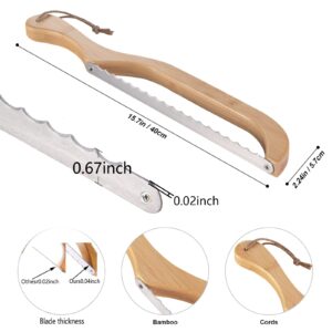 Recsrdce Bread Bow Knife， bread knife for homemade bread, sourdough bread knife，15.7" Serrated Bread Knife，Premium Stainless Steel,Used for slicing bread（Bamboo Handle - Right Handed）