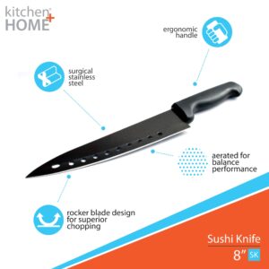 Kitchen + Home Non Stick Sushi Knife - The Original 8 inch Stainless Steel Non Stick Multipurpose Chef Knife