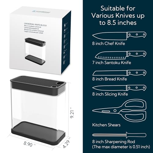 KITCHENDAO XL Universal Knife Block Holder without Knives, Detachable for Easy Cleaning, Extra Slots for Scissors and Sharpening Rod, For Safe, Space Saver Knife Storage, Unique Slot to Protect Blades