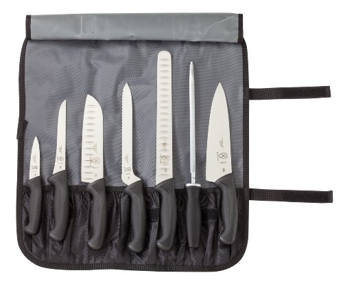 Mercer Culinary Millennia 8-Piece Knife Roll Set, Black Handles