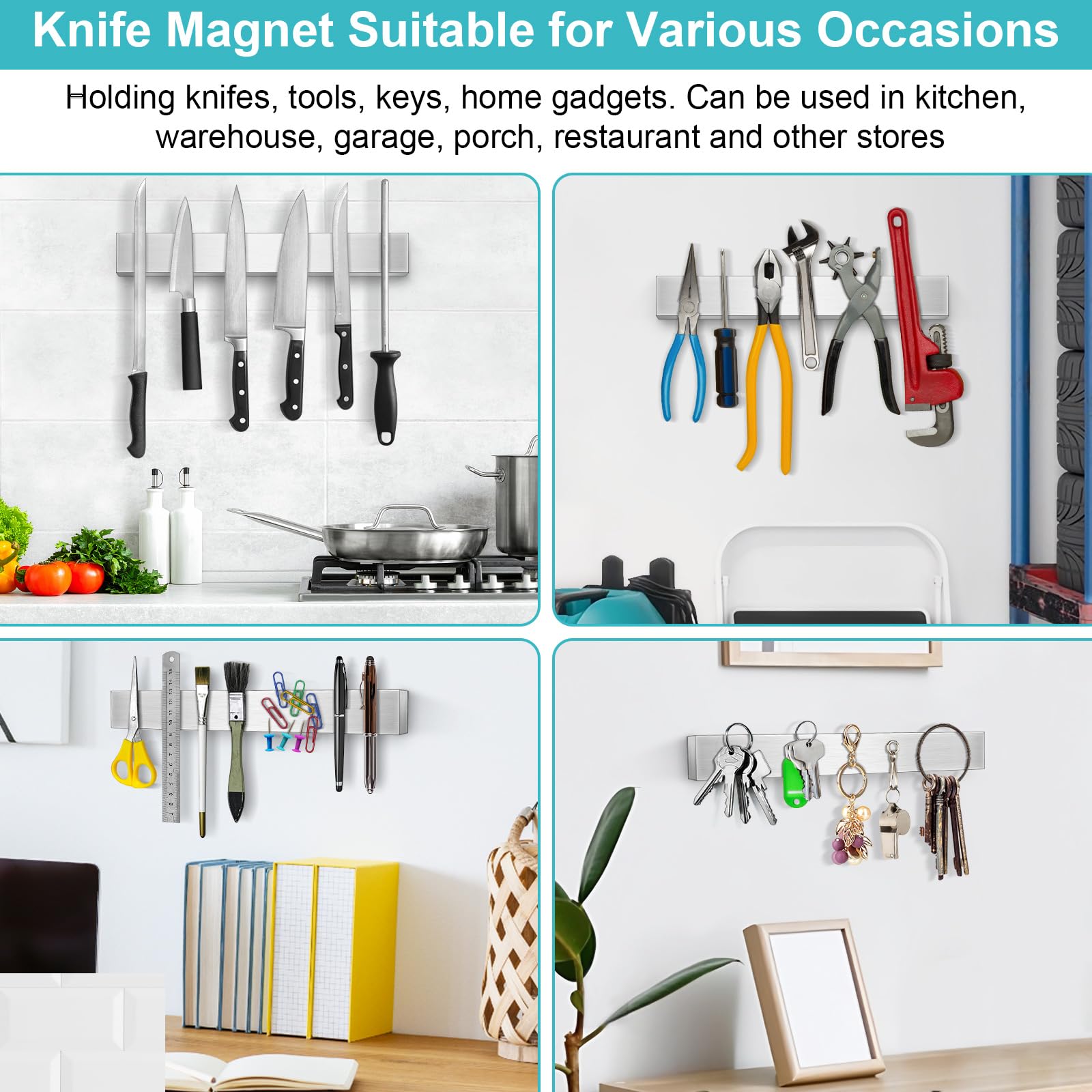 Magnetic Knife Holder for Wall 16 Inch Knife Magnetic Strip Refrigerator Knife Magnet Bar Wall Mount Knife Rack for RV Kitchen Utensil Holder Metal Tool Holder Knife Block for Kitchen Organization