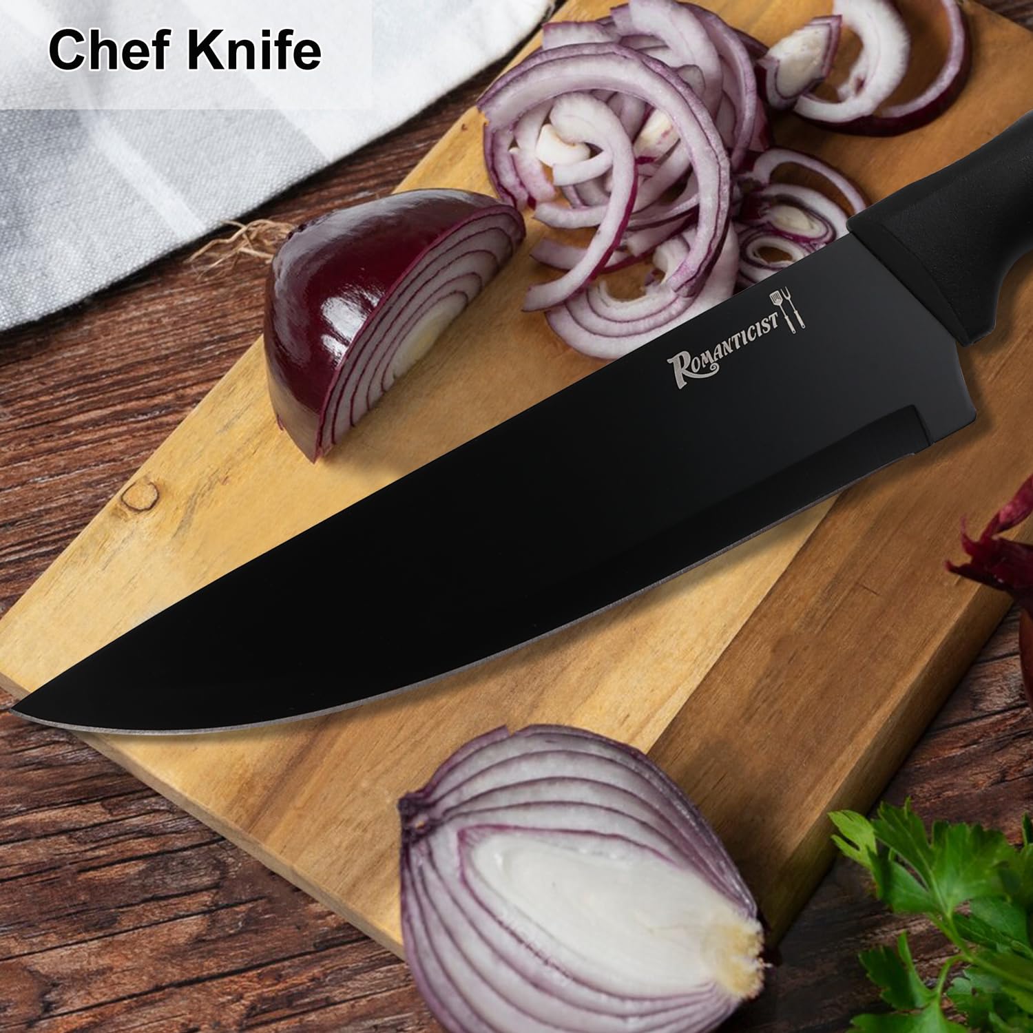 ROMANTICIST Kitchen Knife Set with Block - 8PCS High Carbon Stainless Steel with Chef Knife, Slicer Knife - Best Kitchen Knife Set Gift for Professional Chef Home Cooks