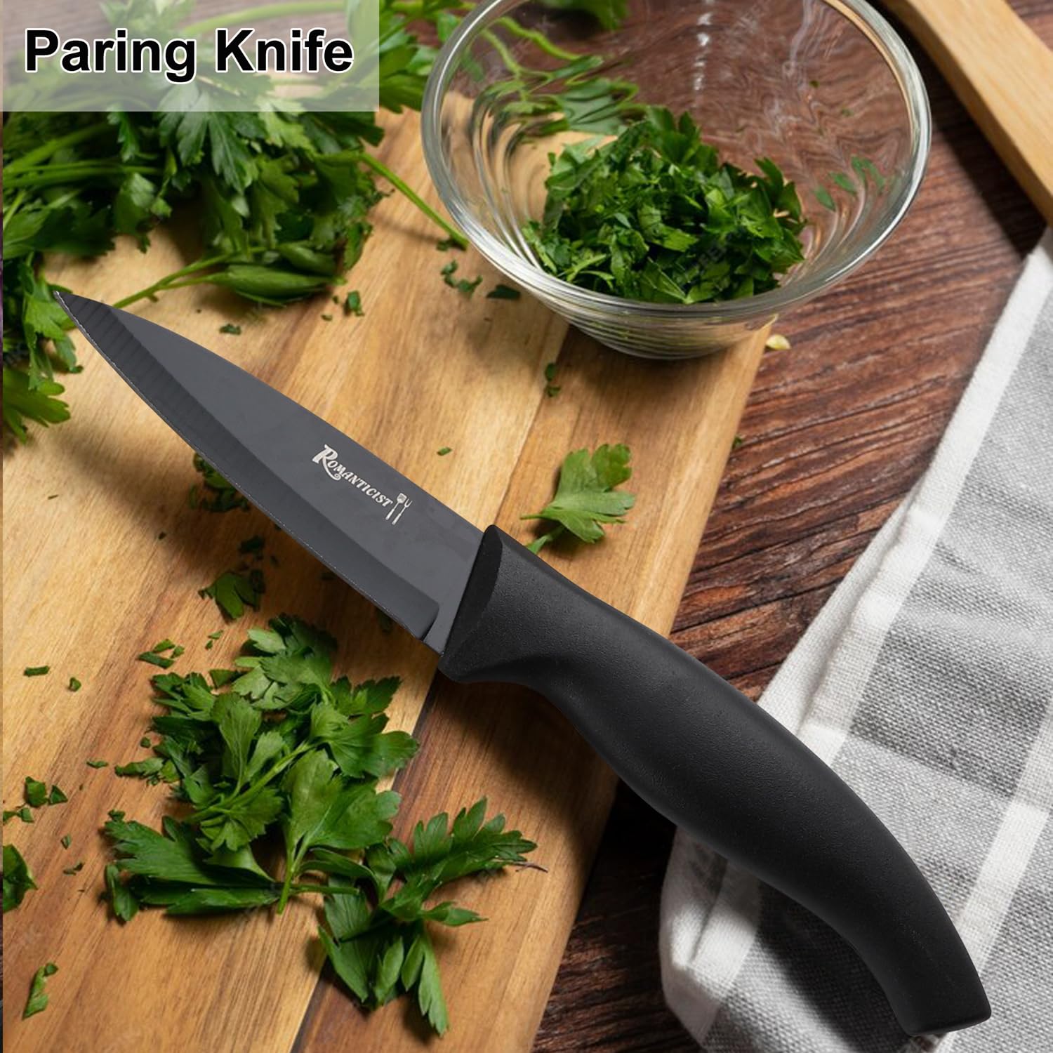 ROMANTICIST Kitchen Knife Set with Block - 8PCS High Carbon Stainless Steel with Chef Knife, Slicer Knife - Best Kitchen Knife Set Gift for Professional Chef Home Cooks