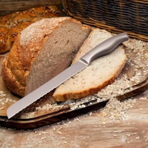 Zulay Kitchen Serrated Bread Knife - Ultra Sharp Stainless Steel Bread Knife for Homemade Bread, Cakes & Bagels - Razor Sharp Wavy Edge Bread Cutter & Slicer - 8-Inch Blade with 5-Inch Handle