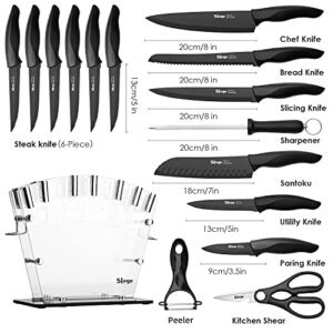 Knife Set, 16 Piece Kitchen Knives Set with Block, High Carbon Stainless Steel for Anti-rusting Knife Block Sets, Acrylic Stand for Black Chef Knife Steak Knives with Peeler Scissors,Dishwasher Safe