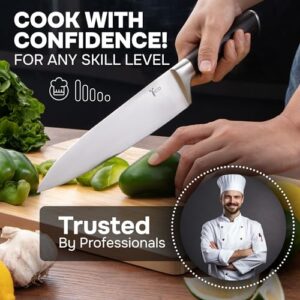 TICO Ultra Sharp 8 inch Chef's Knife - German Carbon Steel Blade, Ergonomic Pakka Wood Handle - Professional Kitchen Knife for Chopping, Cutting, Thinly Slicing Meats & Vegetables