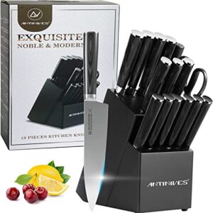 Knife Set, 18Pcs Black Knife Block Sets, German Stainless Steel Knife Sets for Kitchen with Block, Kitchen Knives for Chopping, Slicing, Dicing & Cutting