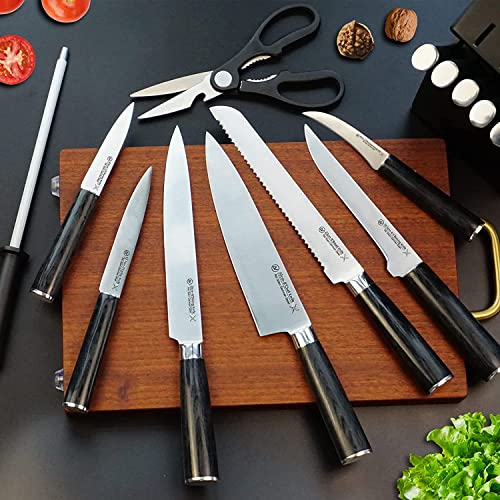 Knife Set, 18Pcs Black Knife Block Sets, German Stainless Steel Knife Sets for Kitchen with Block, Kitchen Knives for Chopping, Slicing, Dicing & Cutting