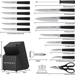 Knife Set, 18Pcs Black Knife Block Sets, German Stainless Steel Knife Sets for Kitchen with Block, Kitchen Knives for Chopping, Slicing, Dicing & Cutting