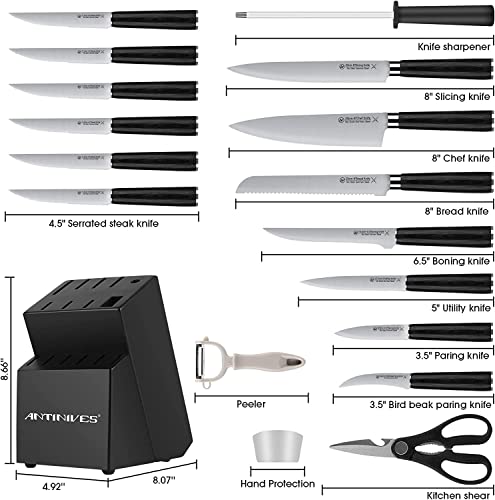 Knife Set, 18Pcs Black Knife Block Sets, German Stainless Steel Knife Sets for Kitchen with Block, Kitchen Knives for Chopping, Slicing, Dicing & Cutting