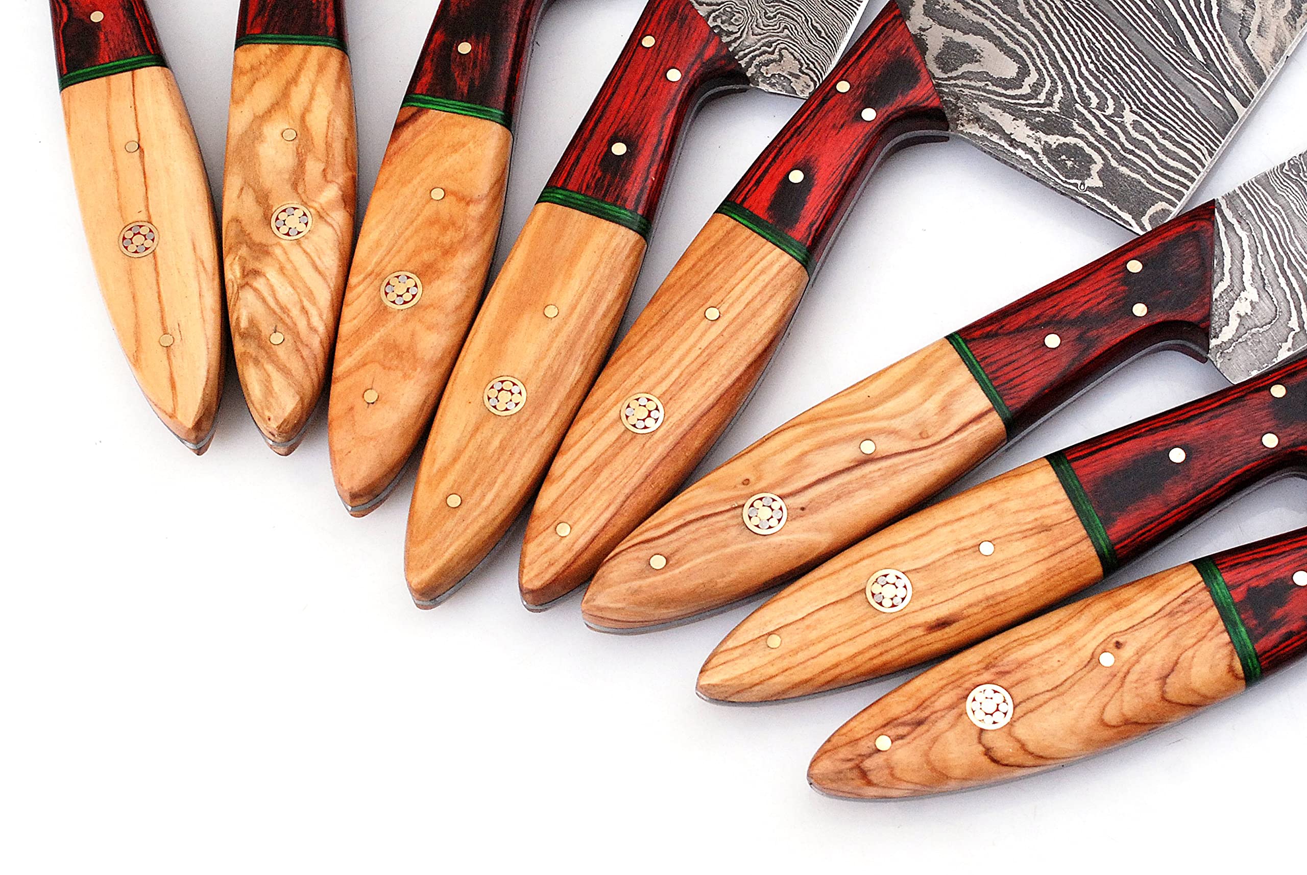 Best knife Handmade Professional Kitchen Damascus Knife Set, 8pcs Best Damascus Steel Chef Kitchen Knif set With Storage Roll Case Bag, High Carbon Japanese style BBQ Butcher Knives Set