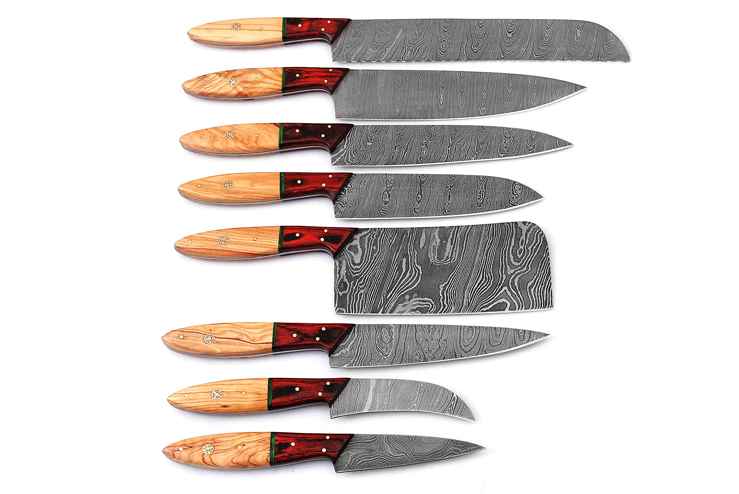 Best knife Handmade Professional Kitchen Damascus Knife Set, 8pcs Best Damascus Steel Chef Kitchen Knif set With Storage Roll Case Bag, High Carbon Japanese style BBQ Butcher Knives Set