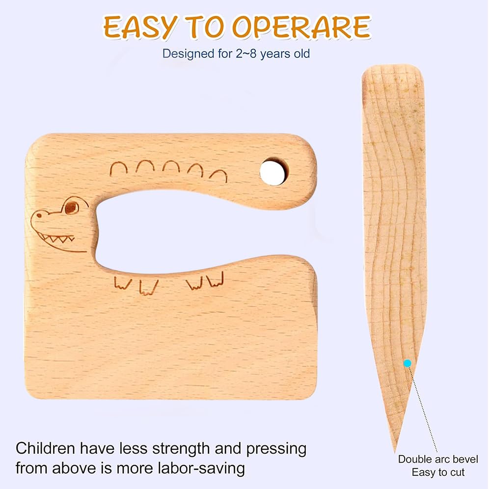 6 Pieces Kids Knife Set Include Wooden Toddler Knive Kids Safe Knifes for Real Cooking Kids Knifes Plastic Serrated Edges Children Knife Potato Slicers Cooking Knives for Kitchen