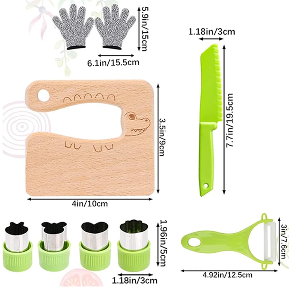 6 Pieces Kids Knife Set Include Wooden Toddler Knive Kids Safe Knifes for Real Cooking Kids Knifes Plastic Serrated Edges Children Knife Potato Slicers Cooking Knives for Kitchen