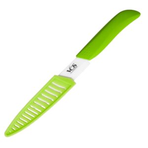 vos ceramic paring knife - ceramic knife 4 inch zirconia blade with sheath cover - handle fruit and vegetables kitchen knife (green)