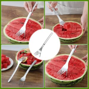 2 Pack 2-in-1 Watermelon Fork Slicer, Watermelon Slicer Cutter Tool for Family Party, Summer Watermelon Cutting Artifact, Fruit Vegetable Tools, Stainless Steel Fruit Forks Slicer Knife for Camping