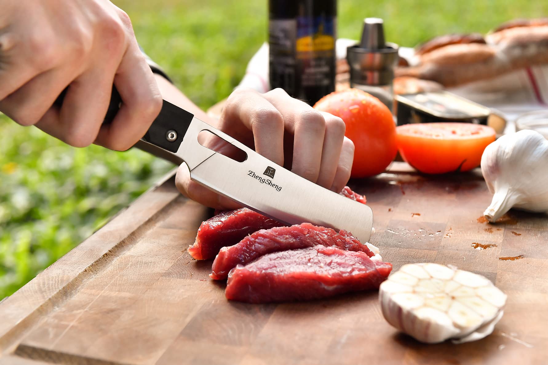 ZhengSheng Folding Chef Knife 4.8" Sharp 440A Stainless Steel Blade G10 Handle Pocket Foldable Kitchen Knife Utility Knife for Outdoor Camping Cooking