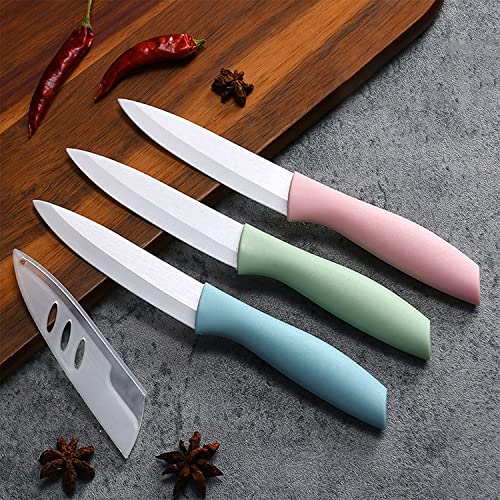 3 Pieces Ceramic Knife Set, 4 inch paring knife Sharp and Durable Fruit Knives with Sheath Covers,Used for Cooking Vegetable Fruit Bread and Meats