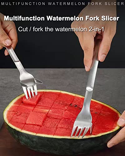 Watermelon Slicer Cutter, 2-in-1 Watermelon Fork Slicer, Stainless Steel Cutting Fork Artifact, Fruit Watermelon Carving and Cutting for Home Party (1)