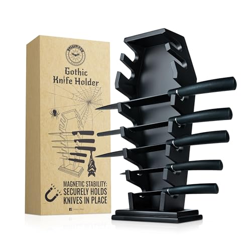 Littlesy Coffin knife holder with 14 Magnets- Gothic Kitchen decor Goth kitchen accessories & gothic knife holder Gothic home decorations （Without Knives）