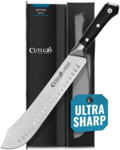 cutluxe butcher knife - 10″ bullnose knife – forged high carbon german steel – full tang & razor sharp – ergonomic handle design – artisan series