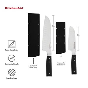 KitchenAid Gourmet Forged Triple Rivet Santoku Knife Set with Custom-Fit Blade Covers, 7-inch Santoku Knife, 5-inch Santoku Knife, 2-Piece Set, High-Carbon Japanese Stainless Steel Blades, Black