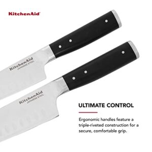 KitchenAid Gourmet Forged Triple Rivet Santoku Knife Set with Custom-Fit Blade Covers, 7-inch Santoku Knife, 5-inch Santoku Knife, 2-Piece Set, High-Carbon Japanese Stainless Steel Blades, Black