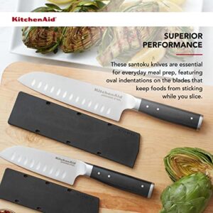 KitchenAid Gourmet Forged Triple Rivet Santoku Knife Set with Custom-Fit Blade Covers, 7-inch Santoku Knife, 5-inch Santoku Knife, 2-Piece Set, High-Carbon Japanese Stainless Steel Blades, Black