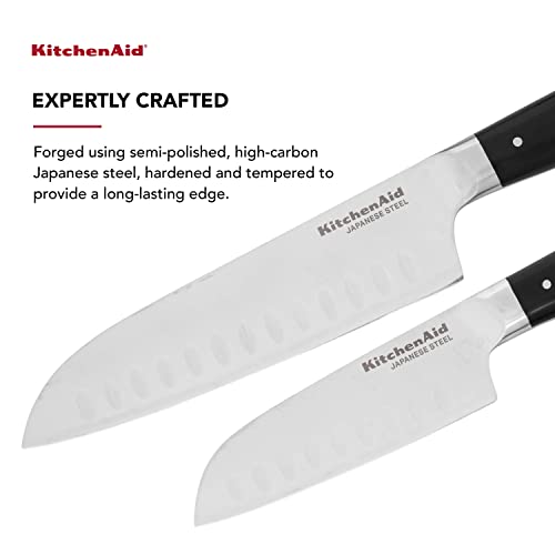 KitchenAid Gourmet Forged Triple Rivet Santoku Knife Set with Custom-Fit Blade Covers, 7-inch Santoku Knife, 5-inch Santoku Knife, 2-Piece Set, High-Carbon Japanese Stainless Steel Blades, Black