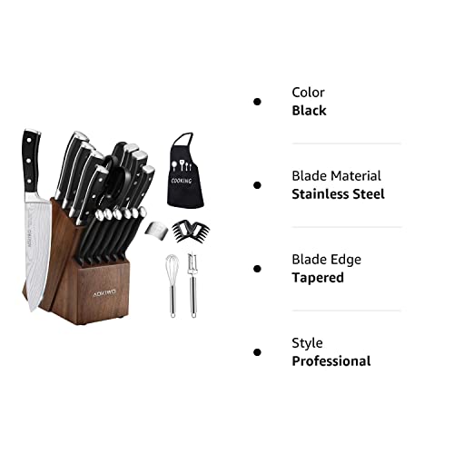 Knife Set, 21 Pieces Kitchen Knife Set with Block Wooden, Germany High Carbon Stainless Steel Professional Chef Knife Block Set, Ultra Sharp, Forged, Full-Tang (Black)