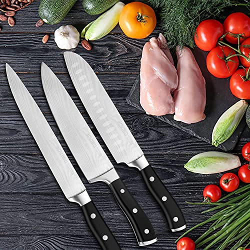 Knife Set, 21 Pieces Kitchen Knife Set with Block Wooden, Germany High Carbon Stainless Steel Professional Chef Knife Block Set, Ultra Sharp, Forged, Full-Tang (Black)